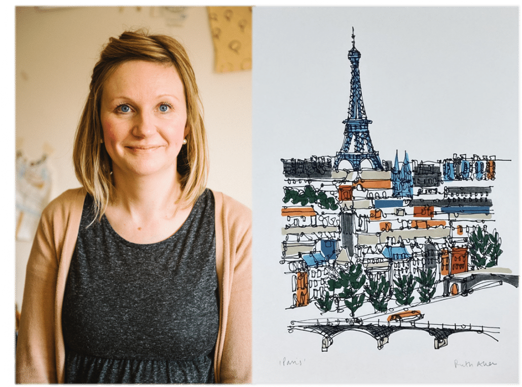 Ruth Allen, artist, with her line drawing of the Paris skyline. | Baba ...